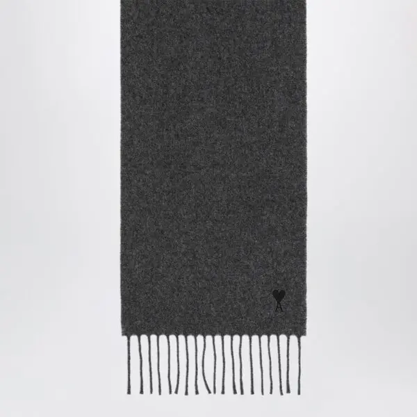AMI Paris Grey De Coeur Wool Scarf - Gray