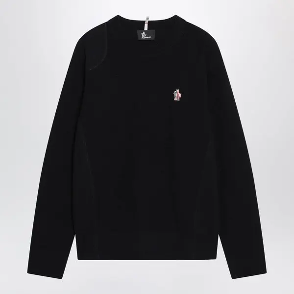 Moncler Wool Sweater With Logo Patch - Blue