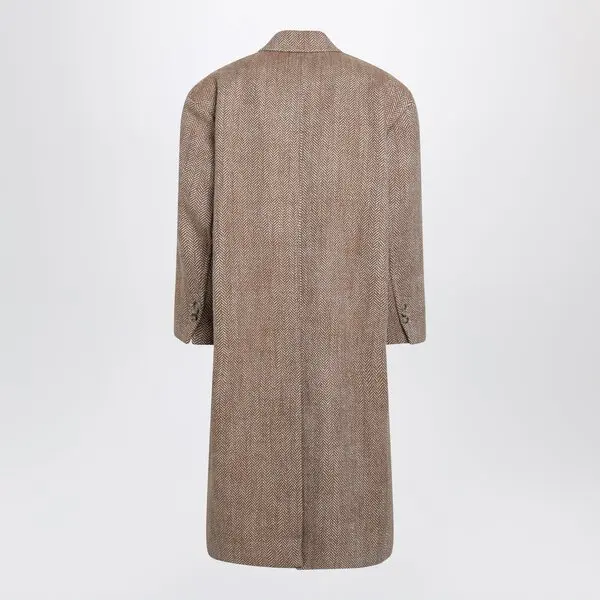 AMI Paris Long And Ivory Herringbone Wool Coat