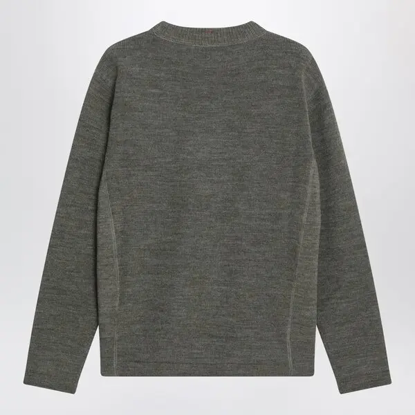 Moncler Grey Wool Sweater With Logo Patch - Gray