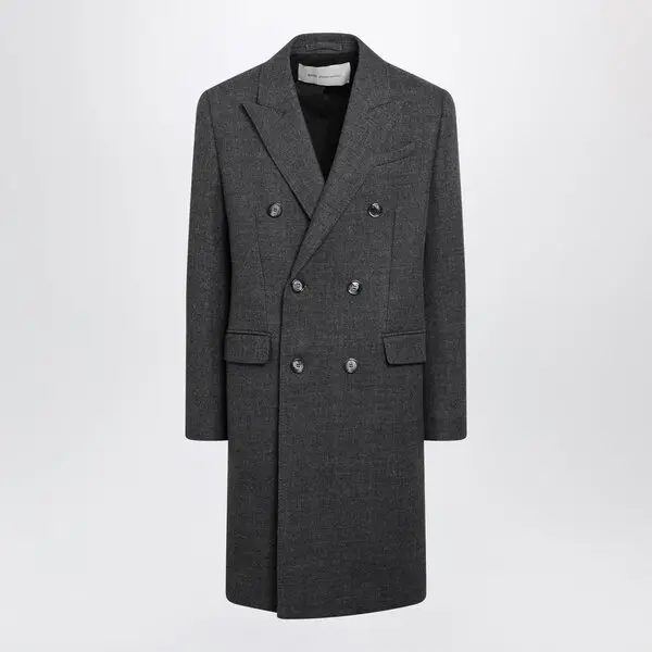 AMI Paris Grey Double-breasted Wool Coat
