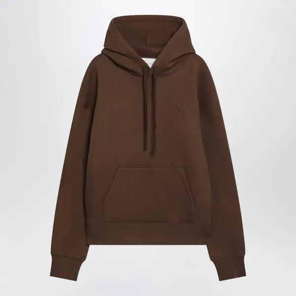 AMI Paris De Coeur Hooded Sweatshirt - Brown