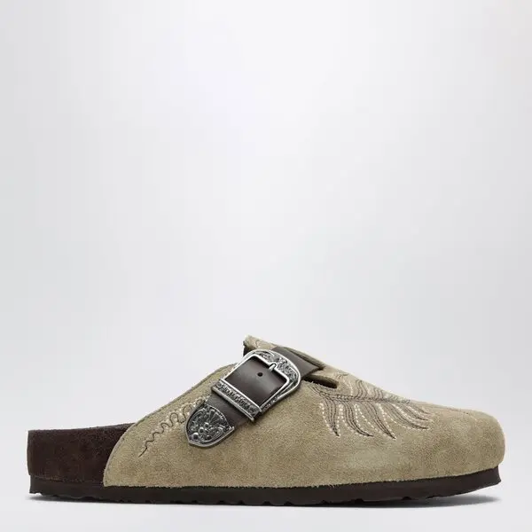 Etro Boston Light Beige Embroidered Suede Clog