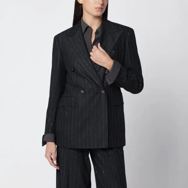 Tagliatore Anthracite Grey Double-breasted Pinstripe Jacket