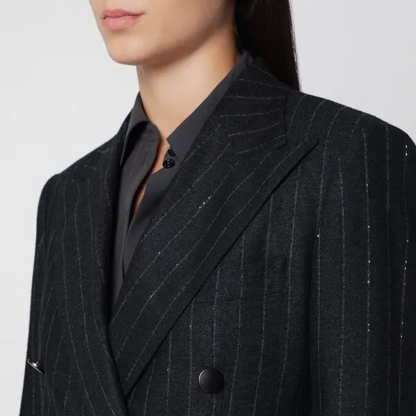 Tagliatore Anthracite Grey Double-breasted Pinstripe Jacket
