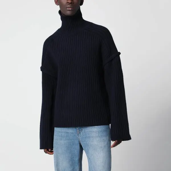 Séfr Dark Navy Ribbed Wool Turtleneck Sweater