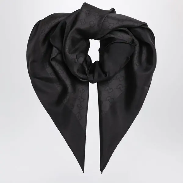 Gucci Printed Silk Twill Carre With Gg Print - Black