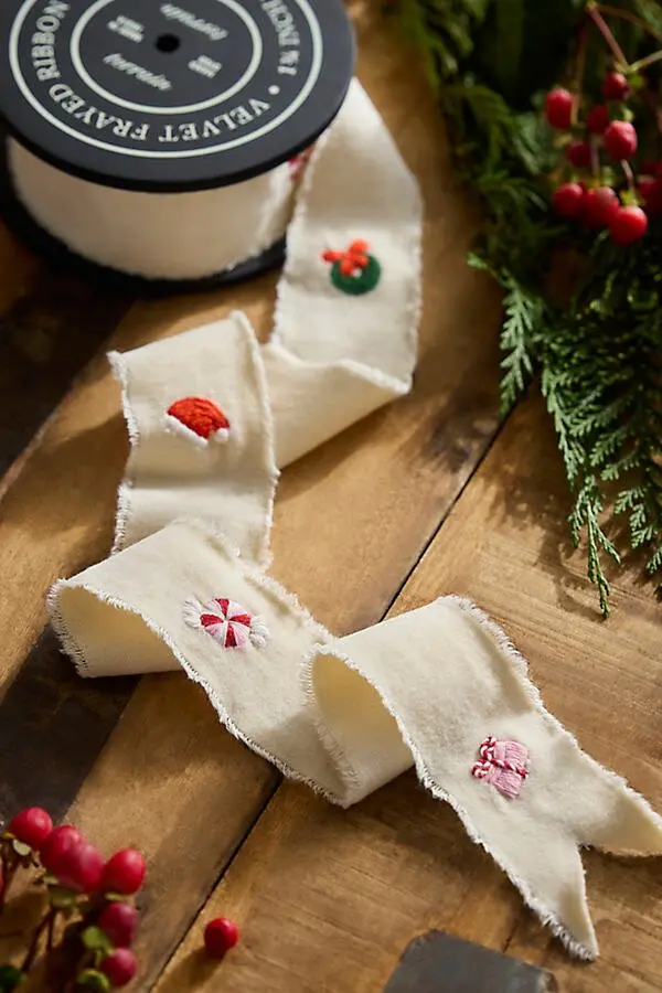 TERRAIN Holiday Icon Embroidered Ribbon - Ivory