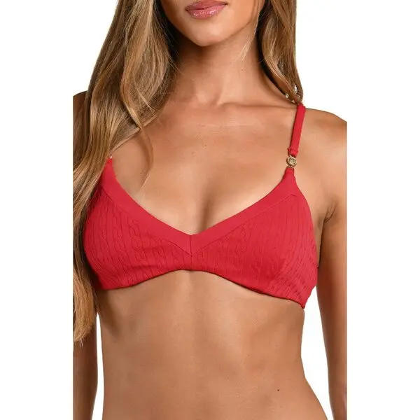 L'AGENCE Cable Knit Underwire Bralette Bikini Top - Rouge