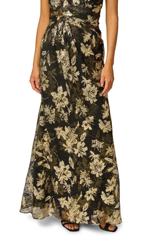 Adrianna Papell Metallic Lace Shirred Halter Gown