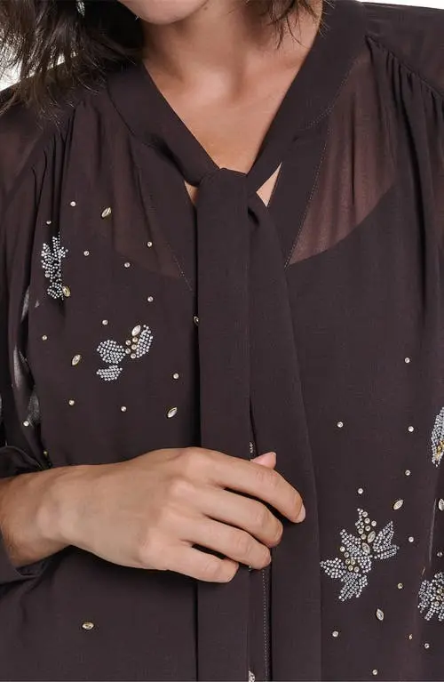 Karl Lagerfeld Paris Beaded Chiffon Top With Tie Neck