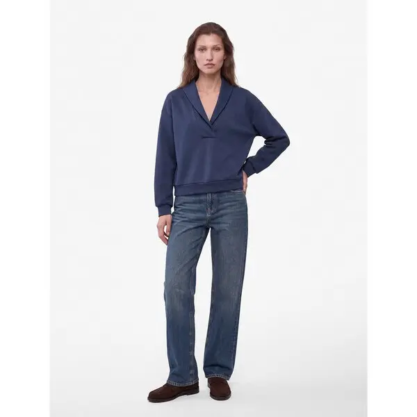 Koton Modal Blend Long Sleeve V-neck Sweatshirt - Navy