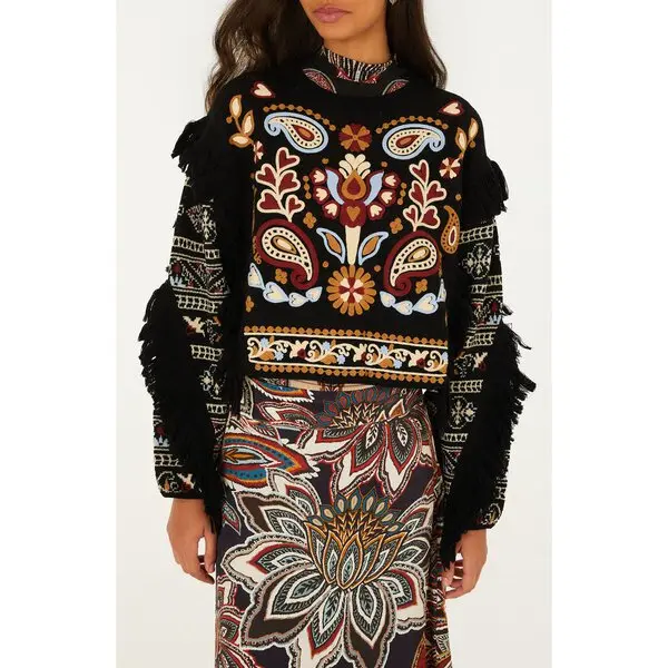Farm Rio Love Paisley Cornelli Sweater - Black