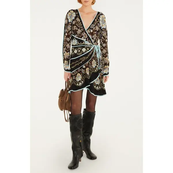 Farm Rio Daniela Wrap Minidress - Daniela Black