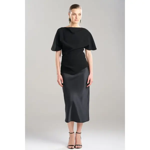 Natori Stretch Crepe Asymmetric Draped Top - Black