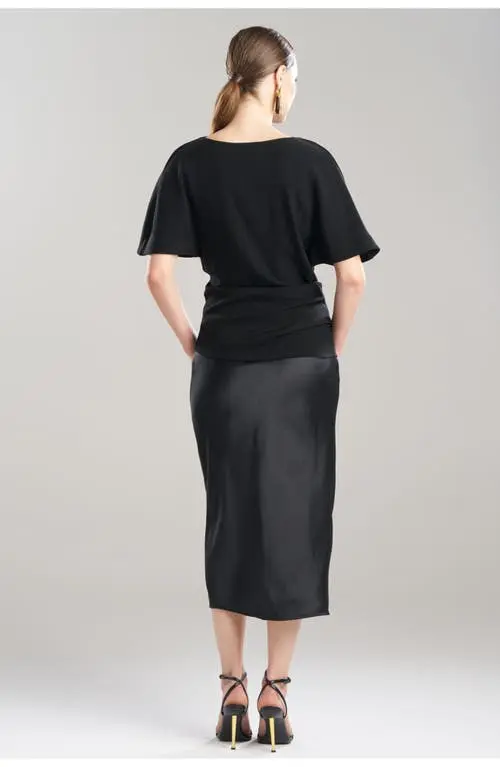 Natori Stretch Crepe Asymmetric Draped Top - Black