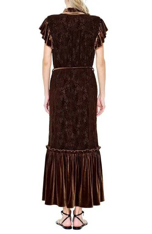 CIEBON Hilma Velvet Trim Lace Maxi Dress