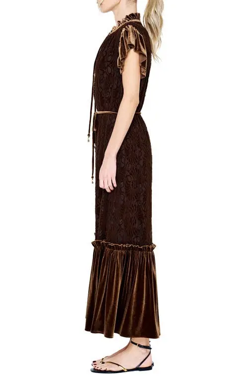 CIEBON Hilma Velvet Trim Lace Maxi Dress