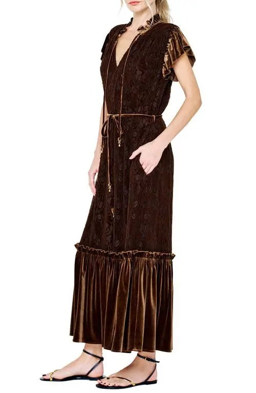 CIEBON Hilma Velvet Trim Lace Maxi Dress