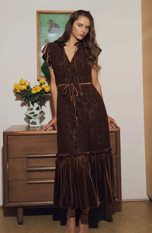CIEBON Hilma Velvet Trim Lace Maxi Dress
