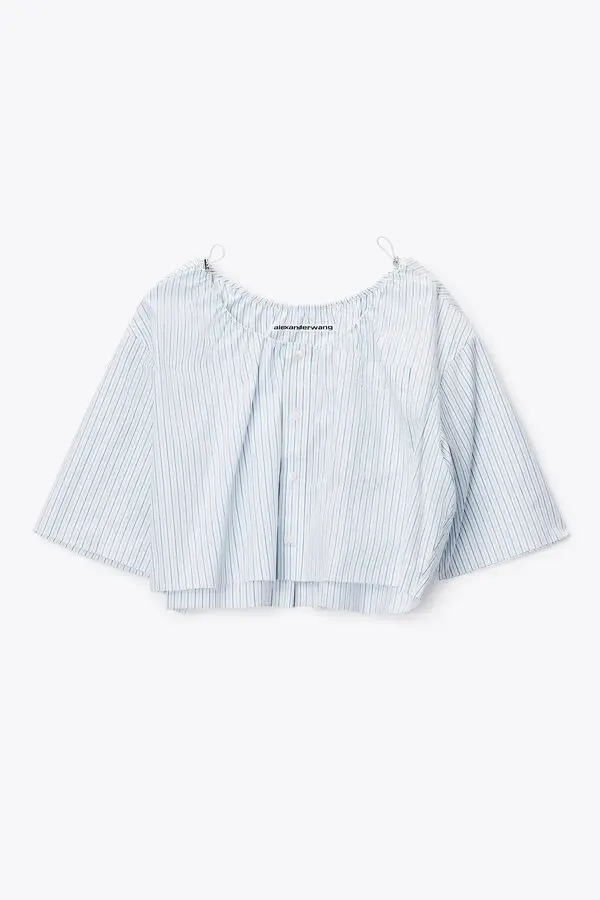 Alexander Wang Off-shoulder Cropped Shirt With Bungee Drawcord