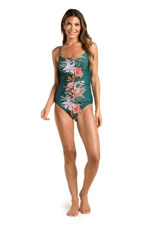 La Blanca Courtyard Palm Ruched Underwire Tankini Top