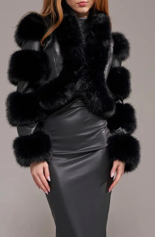 AZALEA WANG Loverboy Faux Fur Trim Faux Leather Moto Jacket