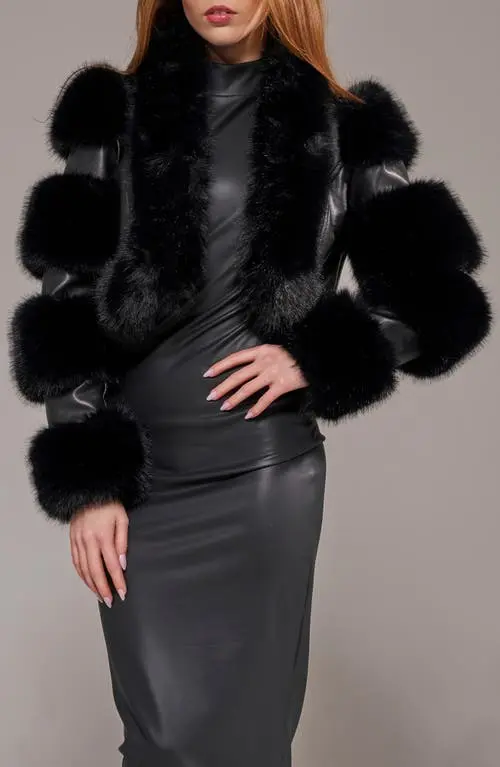 AZALEA WANG Loverboy Faux Fur Trim Faux Leather Moto Jacket
