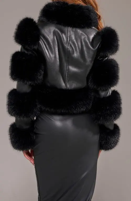 AZALEA WANG Loverboy Faux Fur Trim Faux Leather Moto Jacket