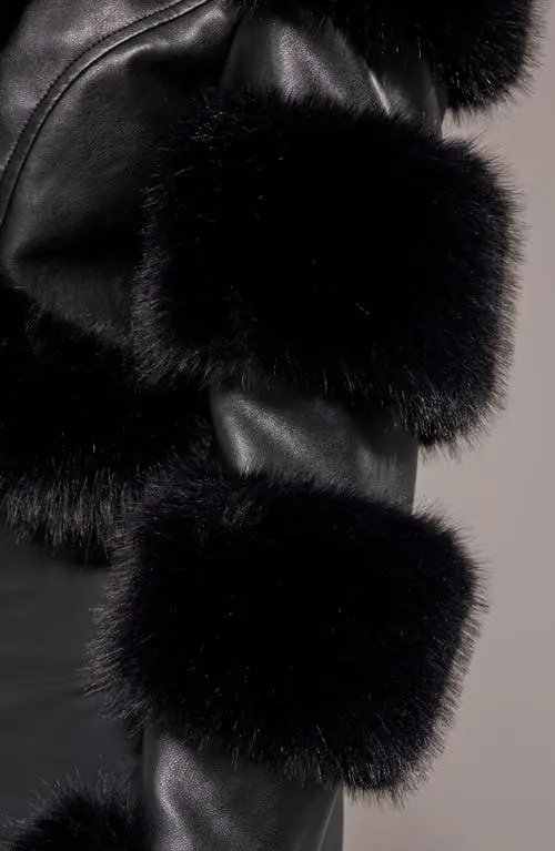 AZALEA WANG Loverboy Faux Fur Trim Faux Leather Moto Jacket
