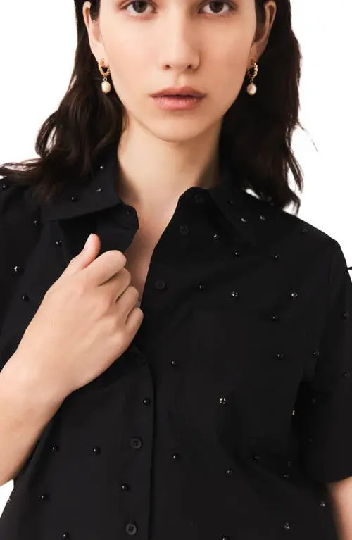 Maje Shirt With Rhinestones And Beads