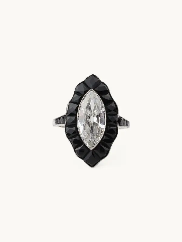 FD GALLERY Antique Art Deco Onyx And Diamond Navette Ring