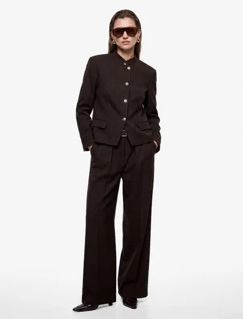 Koton High Rise Pleated Wide Leg Trousers With Belt