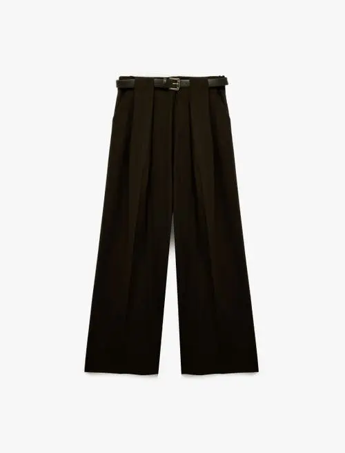 Koton High Rise Pleated Wide Leg Trousers With Belt