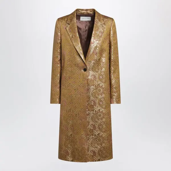 Dries Van Noten Single-breasted Coat With Gold Jacquard Pattern - Silver