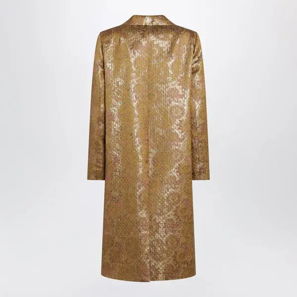 Dries Van Noten Single-breasted Coat With Gold Jacquard Pattern - Silver