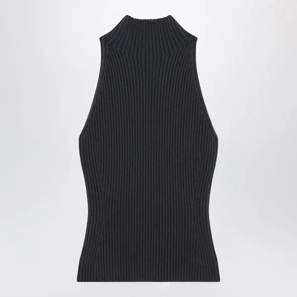 Alaïa Grey Blue Ribbed Top In Wool Blend
