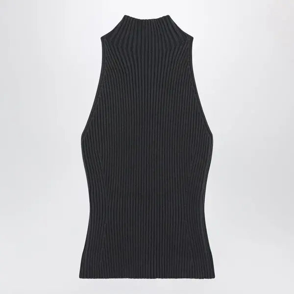 Alaïa Grey Blue Ribbed Top In Wool Blend