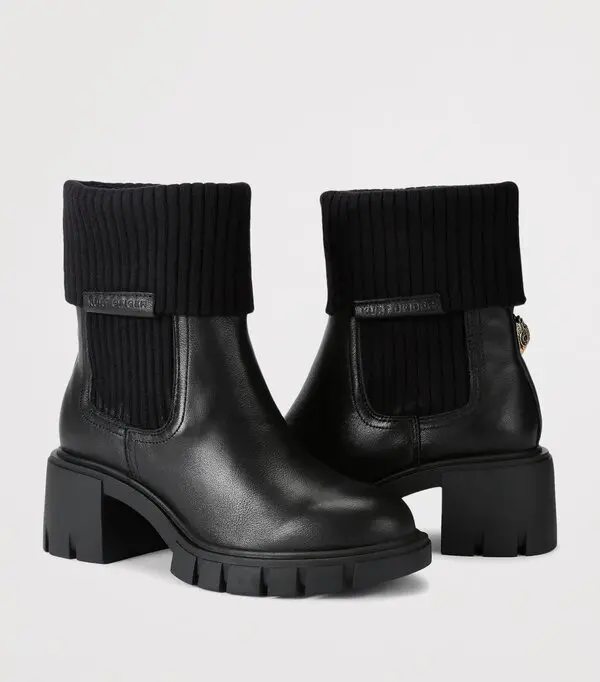 Kurt Geiger Leather Rib-trim Snug Ankle Boots