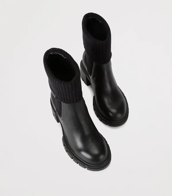 Kurt Geiger Leather Rib-trim Snug Ankle Boots