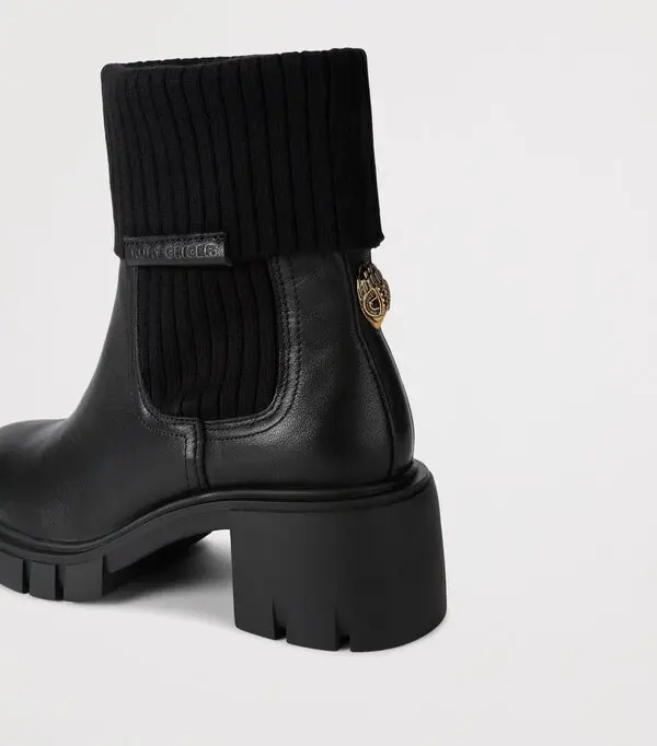 Kurt Geiger Leather Rib-trim Snug Ankle Boots
