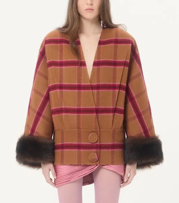 Valentino Garavani Wool Check Wrap Jacket