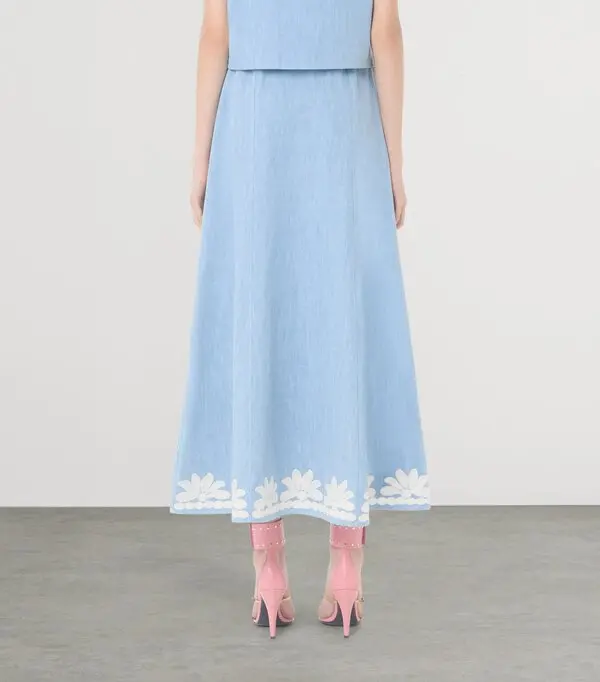 Valentino Garavani Embroidered Denim Midi Skirt
