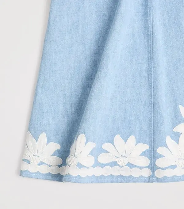 Valentino Garavani Embroidered Denim Midi Skirt