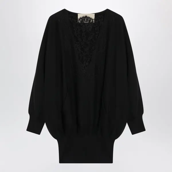 Valentino Garavani Sweatshirt-style Mini Dress With Lace Inserts - Black