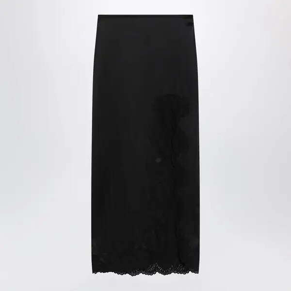 Valentino Garavani Long Crepe Satin Skirt With Lace - Black