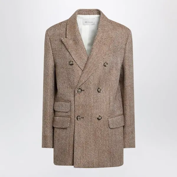 AMI Paris Double-breasted Blazer In Virgin Wool - Brown