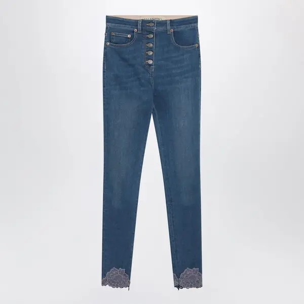 Valentino Garavani Medium Slim Jeans With Lace - Blue