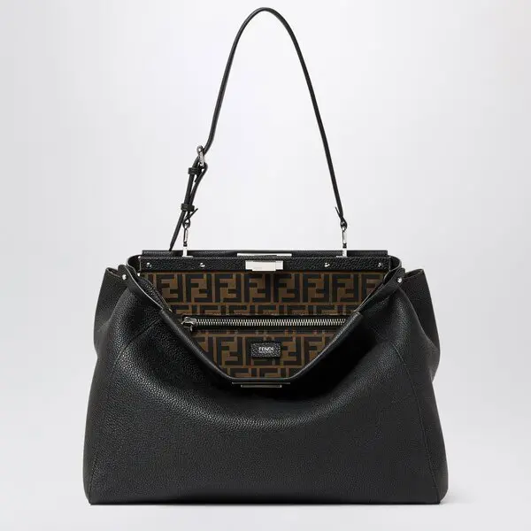 Fendi My Peekaboo Large Handbag In Roman Leather And Ff Split Leather - Black