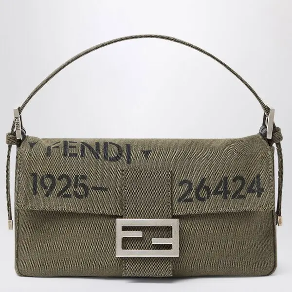 Fendi Baguette 26424 Military Canvas Bag With Stencil Print - Green